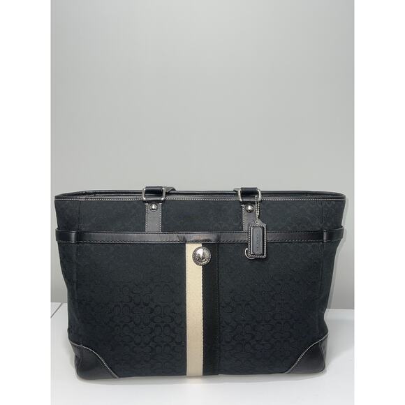 Coach | Bags | Coach Voyager F3813 Black Canvas Leather Tote Bag Great ...